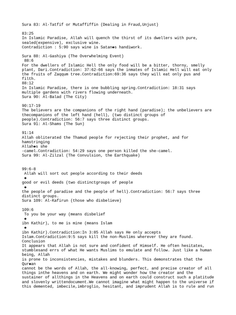 Contradictions in Quran | PDF | Surah | Religious Belief And Doctrine