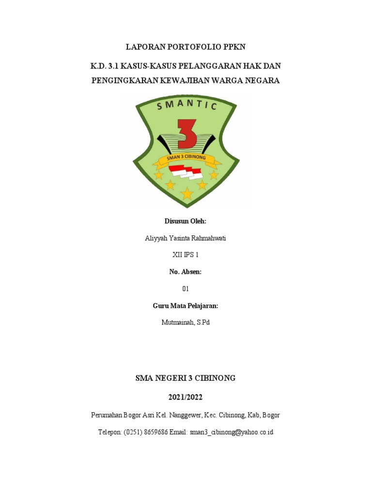 Microsoft Word - Laporan Portofolio PPKN Aliyyah | PDF