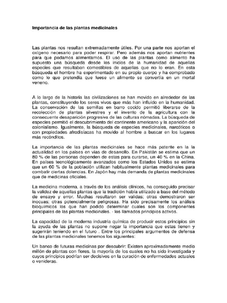 Importancia de Las Plantas Medicinales | PDF