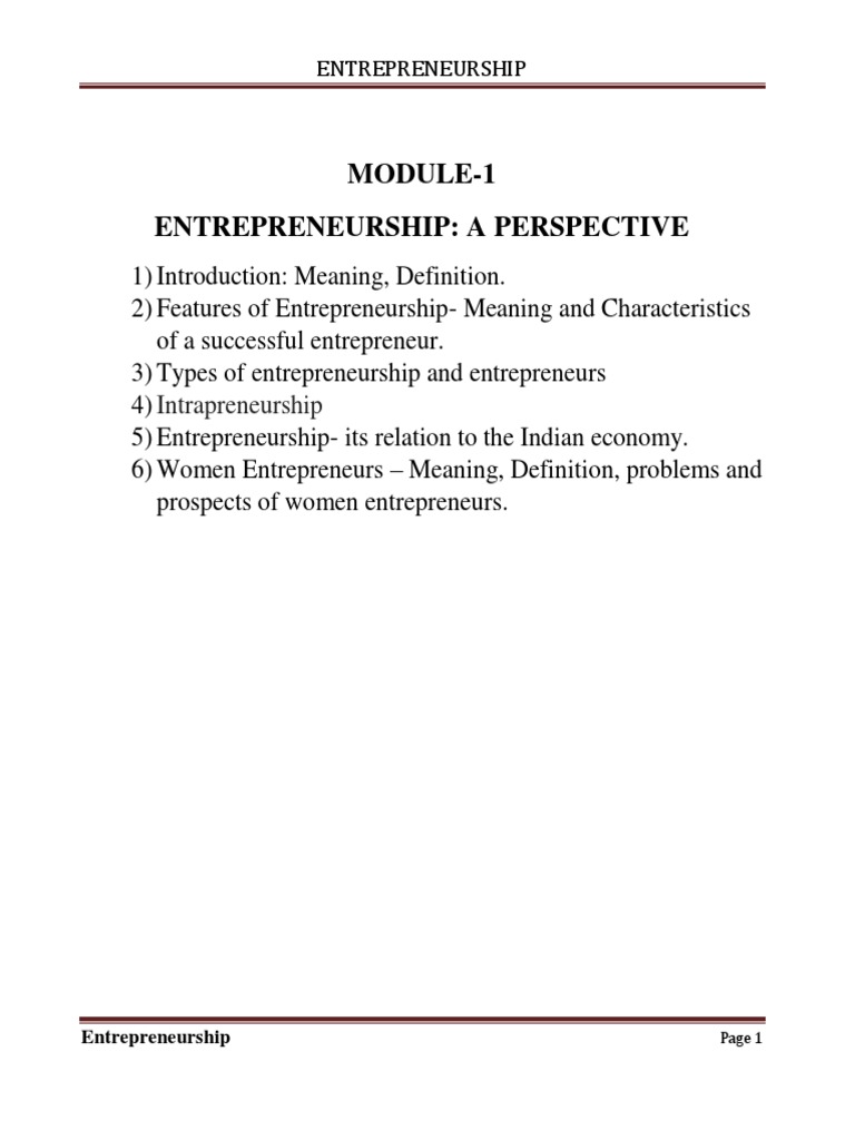 Module-1 Entrepreneurship: A Perspective: Intrapreneurship | PDF ...
