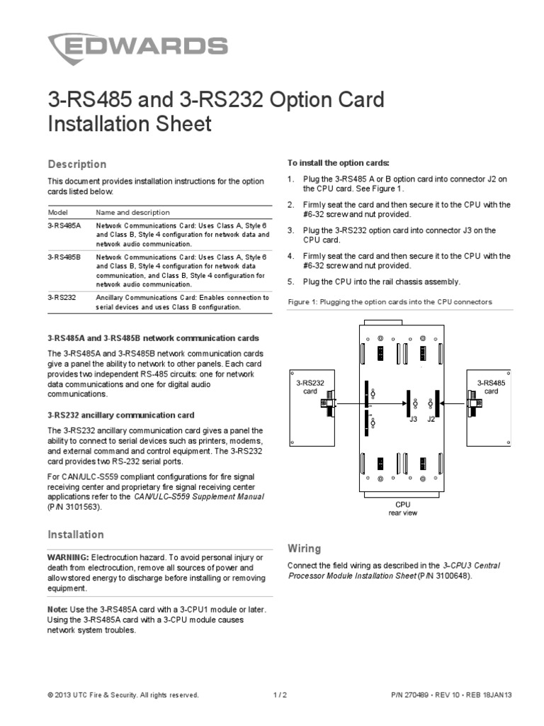 3-RS485 and 3-RS232 Option Card Installation Sheet: Description | PDF ...