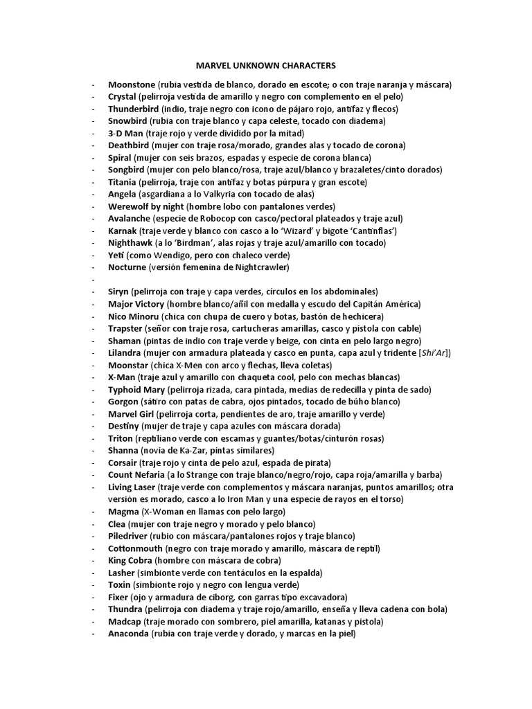 Marvel Unknown Characters | PDF | Personajes de Marvel Comics | Comics ...