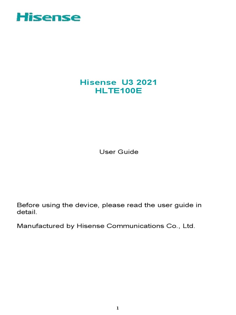 Hisense U3 2021 HLTE100E: User Guide | PDF | Battery Charger ...