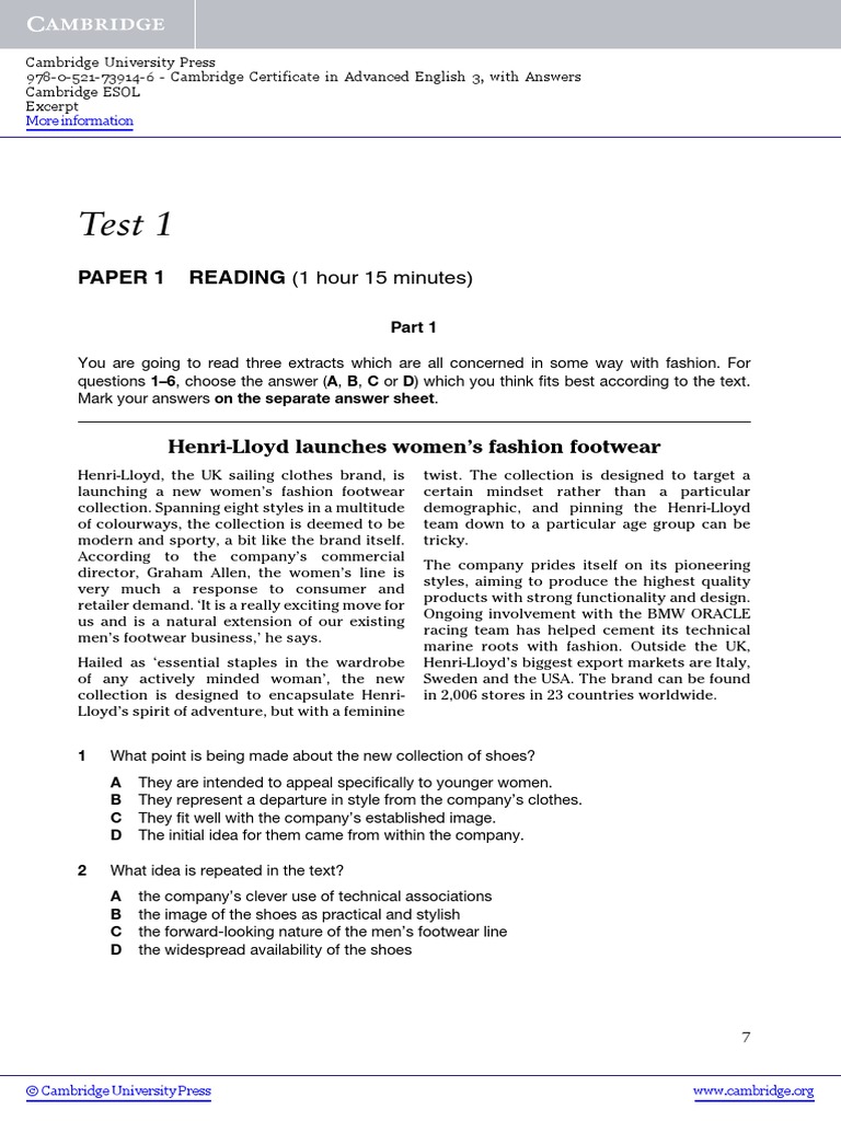 Cambridge Certificate in Adv Eng3 Students Book With Answers Sample ...