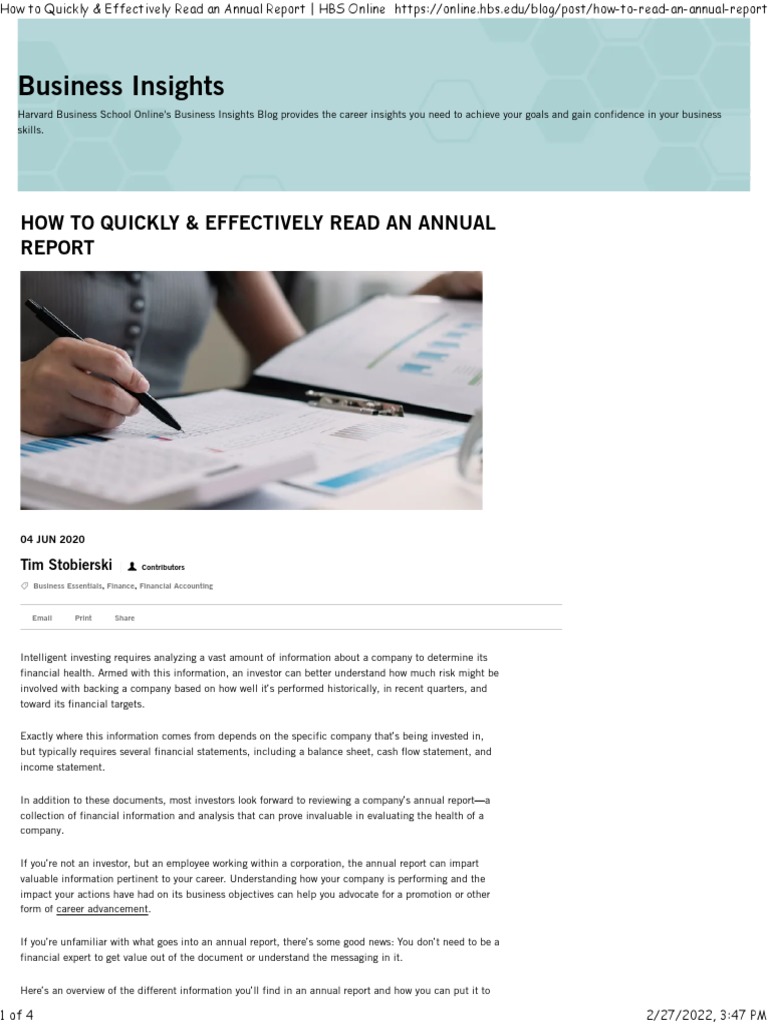 How To Quickly & Effectively Read An Annual Report HBS Online | PDF ...