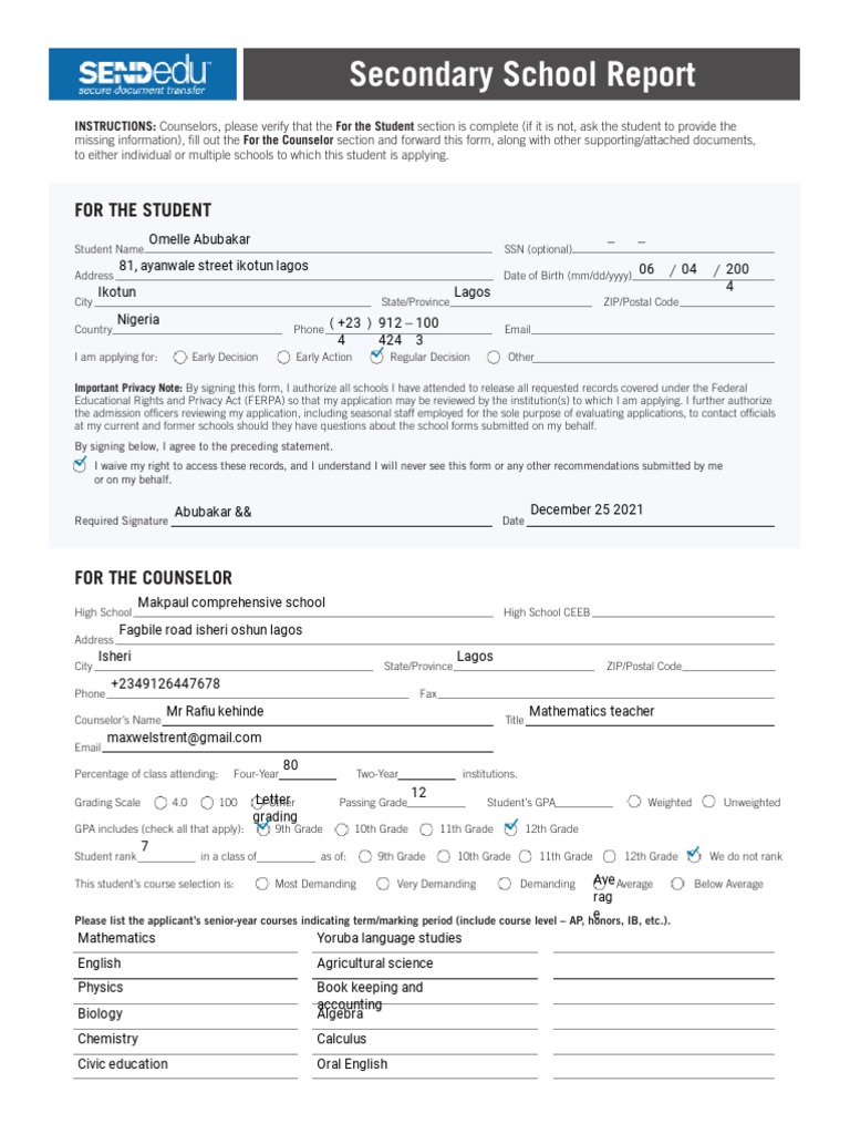 Secondary School Report: For The Student | PDF