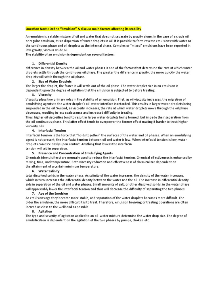 Emulsion Stability & Treatment Guide | PDF | Emulsion | Phases Of Matter