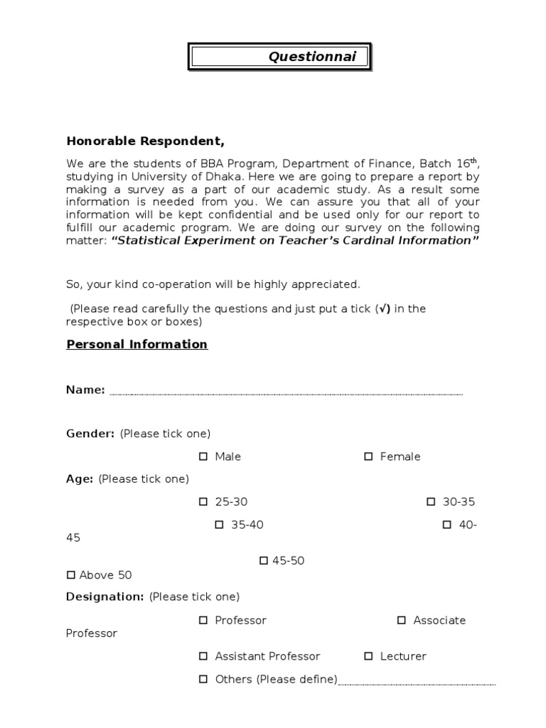 Questionnaire New1 | PDF | Cognition | Behavior Modification