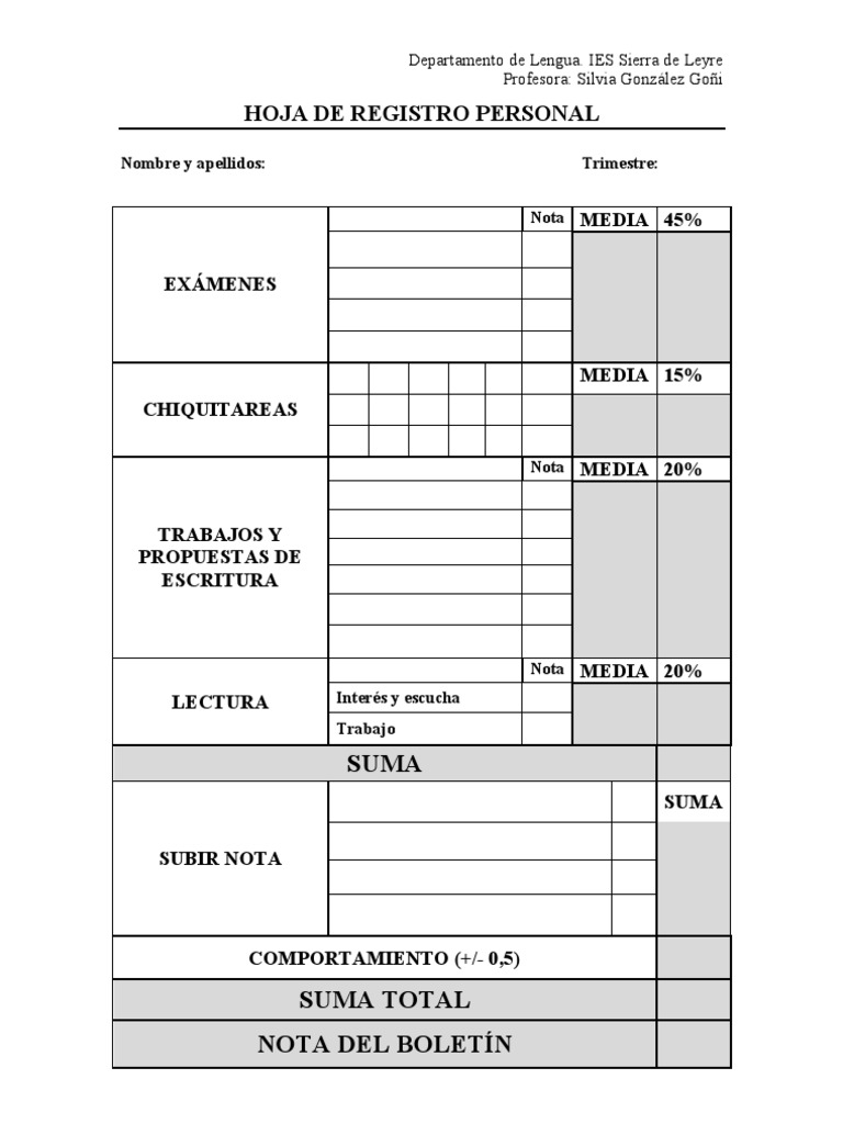Hoja de Registro Personal
