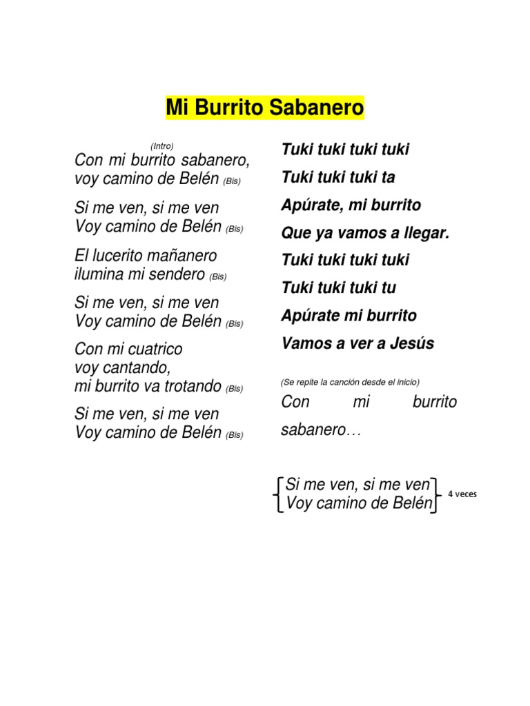Mi Burrito Sabanero Letra | PDF