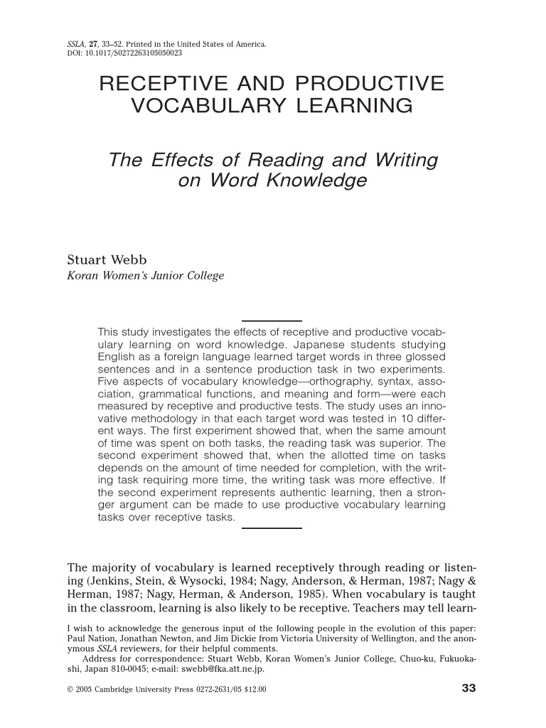 Webb 2005 | PDF | Vocabulary | Learning