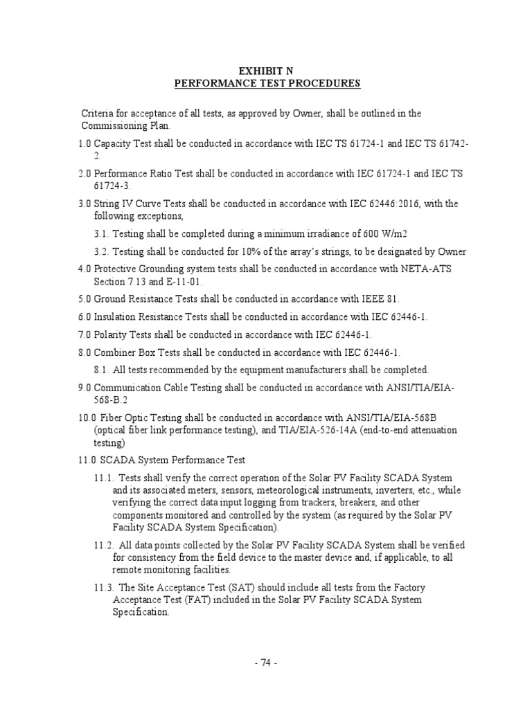 Exhibit N - Test Procedures | PDF | Photovoltaic System | Scada