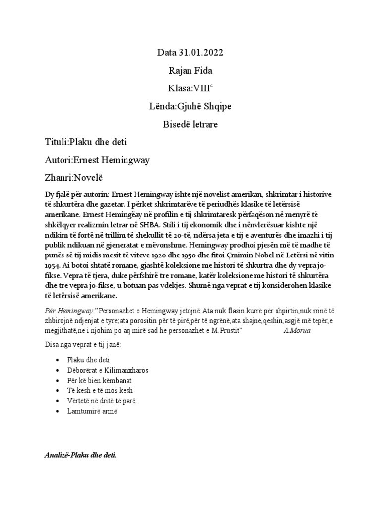 Bised Letrare Plaku Dhe Deti | PDF