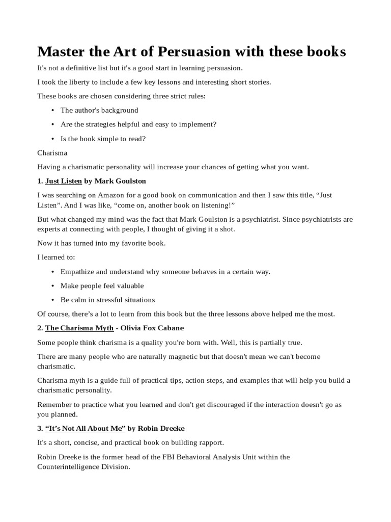 Master The Art of Persuasion With These Books: 1. Just Listen by Mark ...