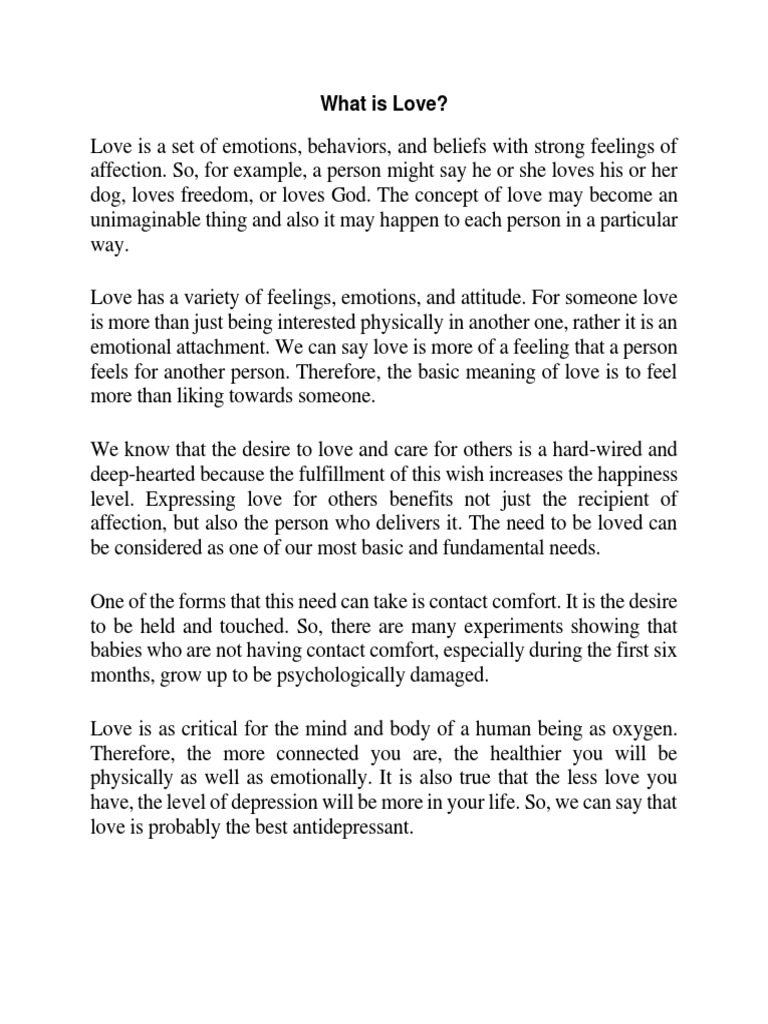500 Word Essay Sample | Download Free PDF | Love | Feeling