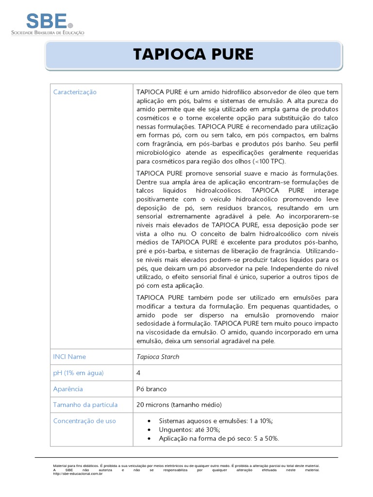Tapioca Pure: Caracterização | PDF | Emulsão | Química
