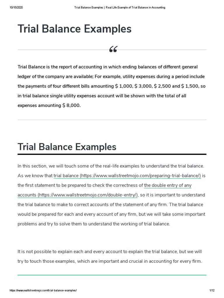 Trial Balance Examples1 | PDF | Debits And Credits | Service Industries