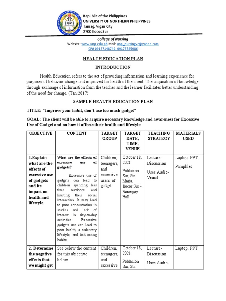 Health Education Plan | PDF | Adolescence | Cognitive Science