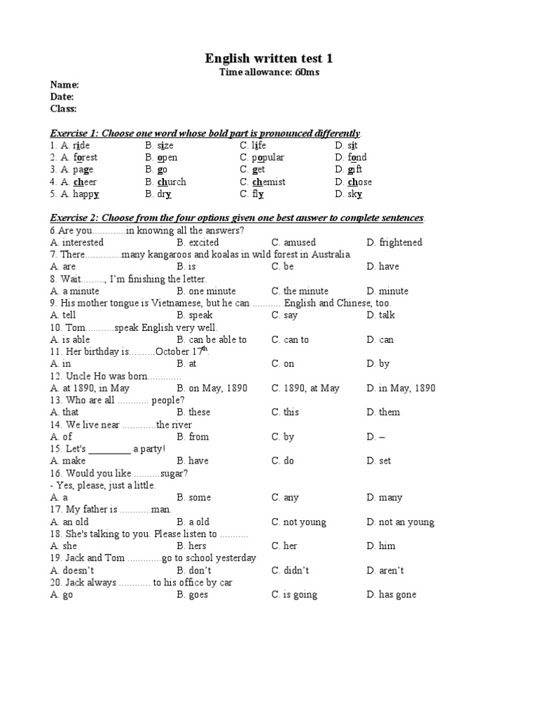 English Written Test 1 | PDF