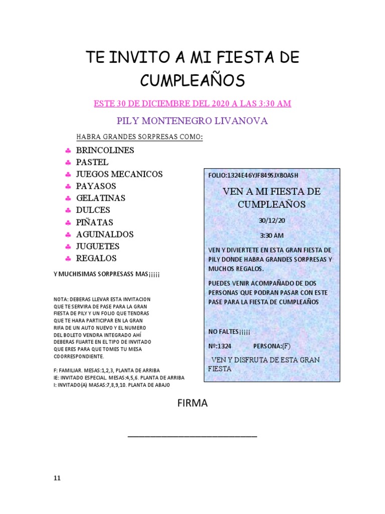 Te Invito A Mi Fiesta de Cumpleaños | PDF