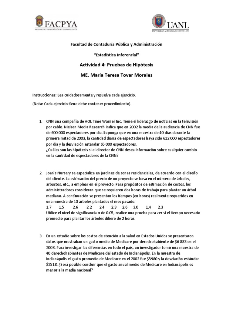 Actividad 4 - Prueba de Hipotesis | PDF | Crecimiento personal y ...