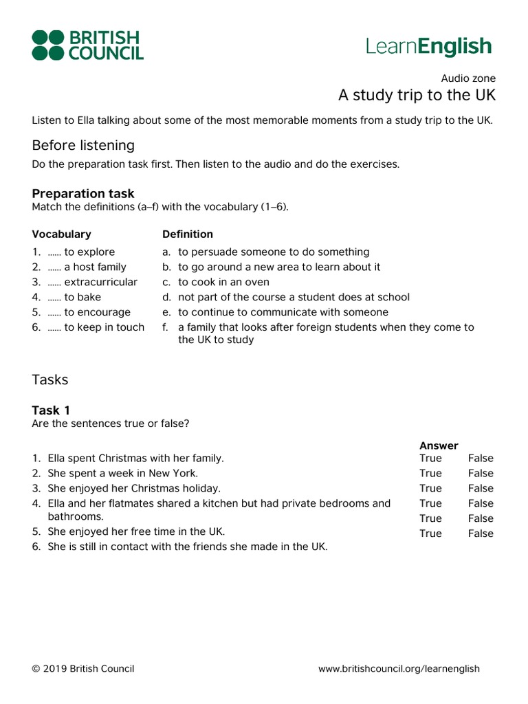 LearnEnglish Audio Zone A Study Trip To The UK | PDF