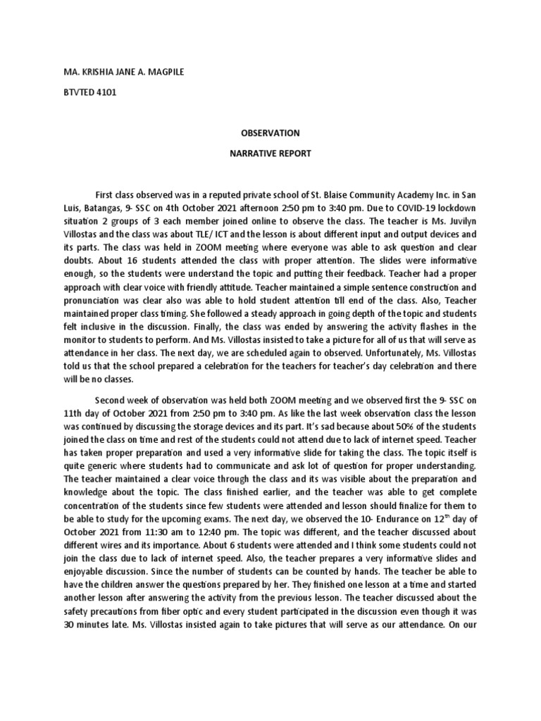 Narrative Observation | PDF