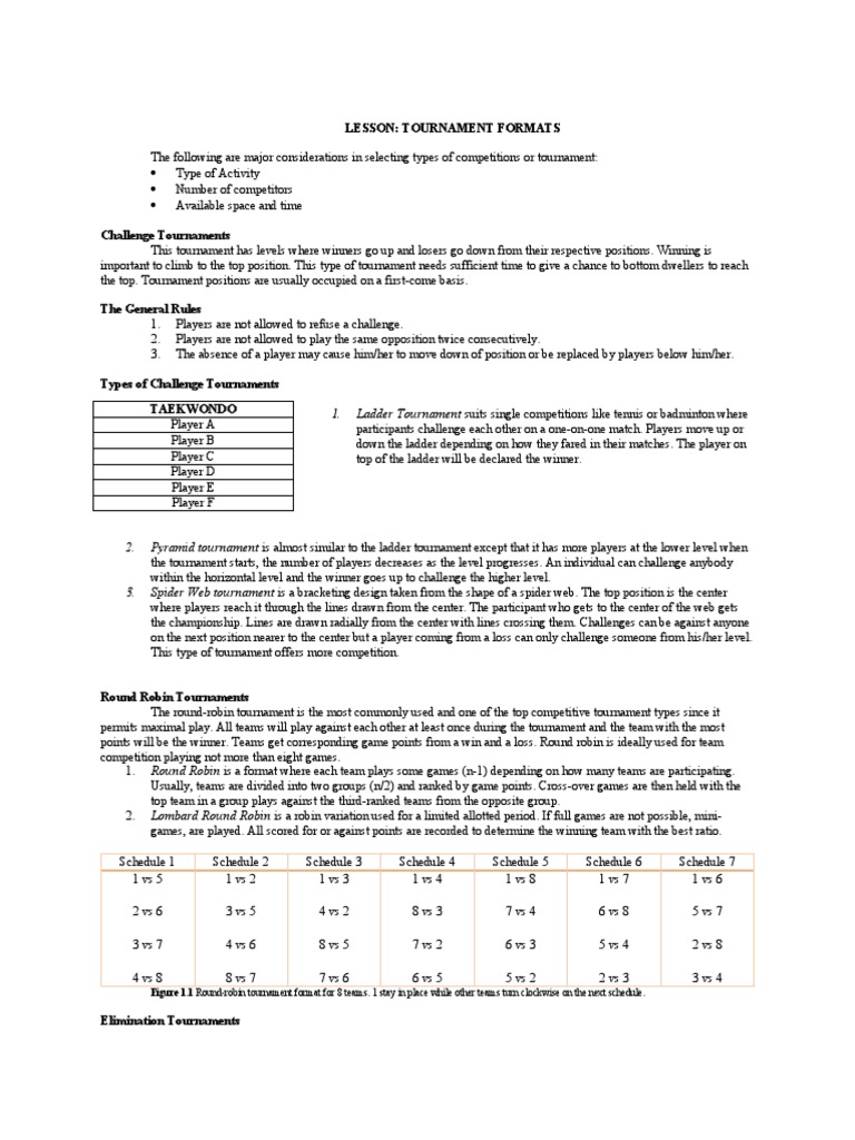 Lesson: Tournament Formats | PDF | Tournament | Recreation