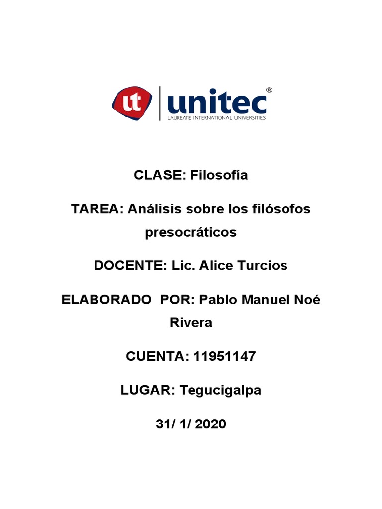 An Lisis Sobre Los Fil Sofos Presocr Ticos | PDF | Pitágoras | Metafísica