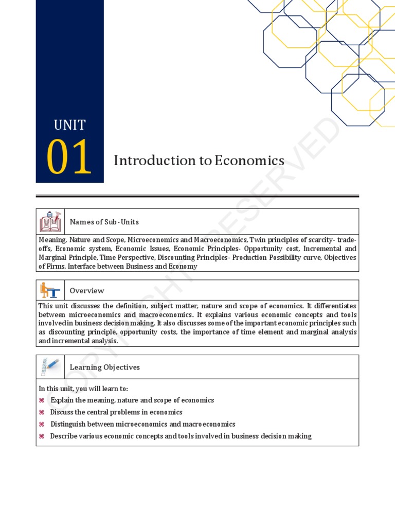 Introduction To Economics: Names of Sub-Units | PDF | Economics ...