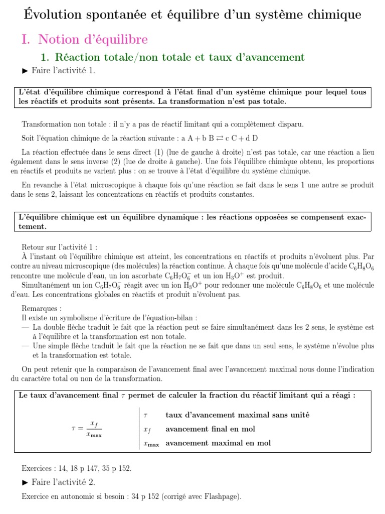Tspe Cours Evolution Spontanee | PDF | Équilibre chimique | Réaction d'oxydoréduction