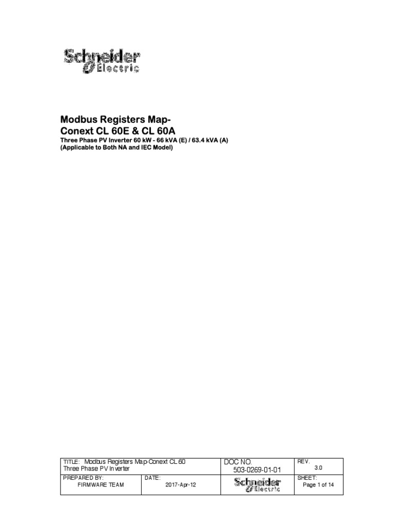 Modbus Registers Map-Conext CL 60E & CL 60A | PDF | Alternating Current ...