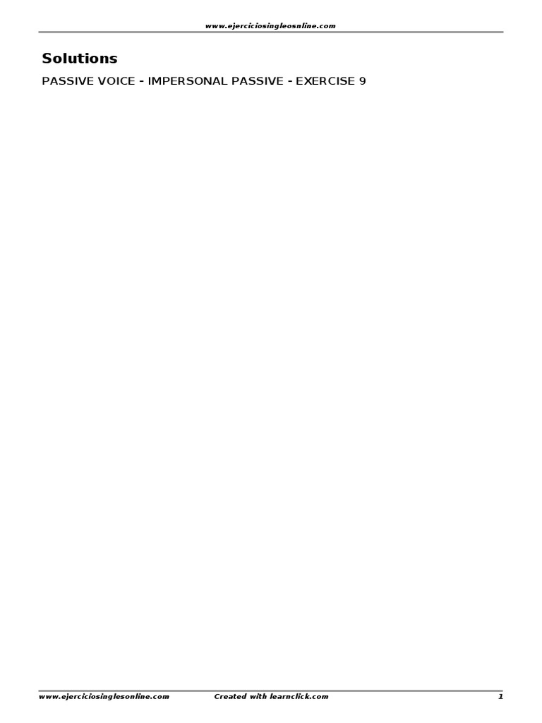 Impersonal Passive Voice Exercises | PDF