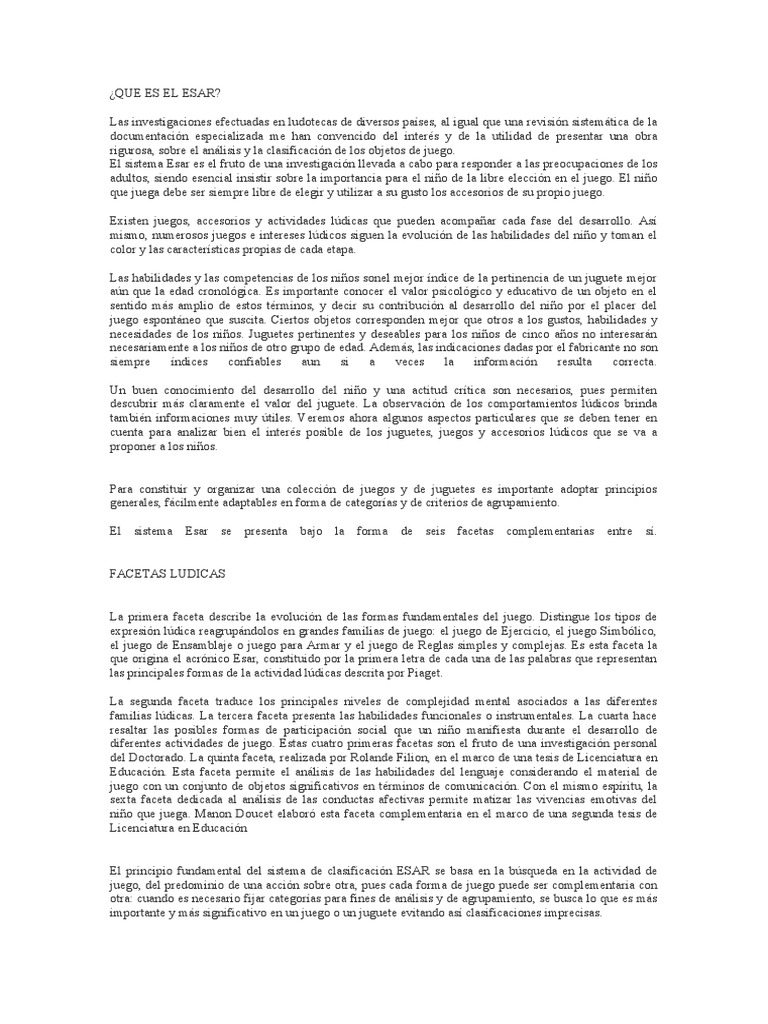 Sistema ESAR: Clasificación de Juegos | PDF | Juguetes | Cognición