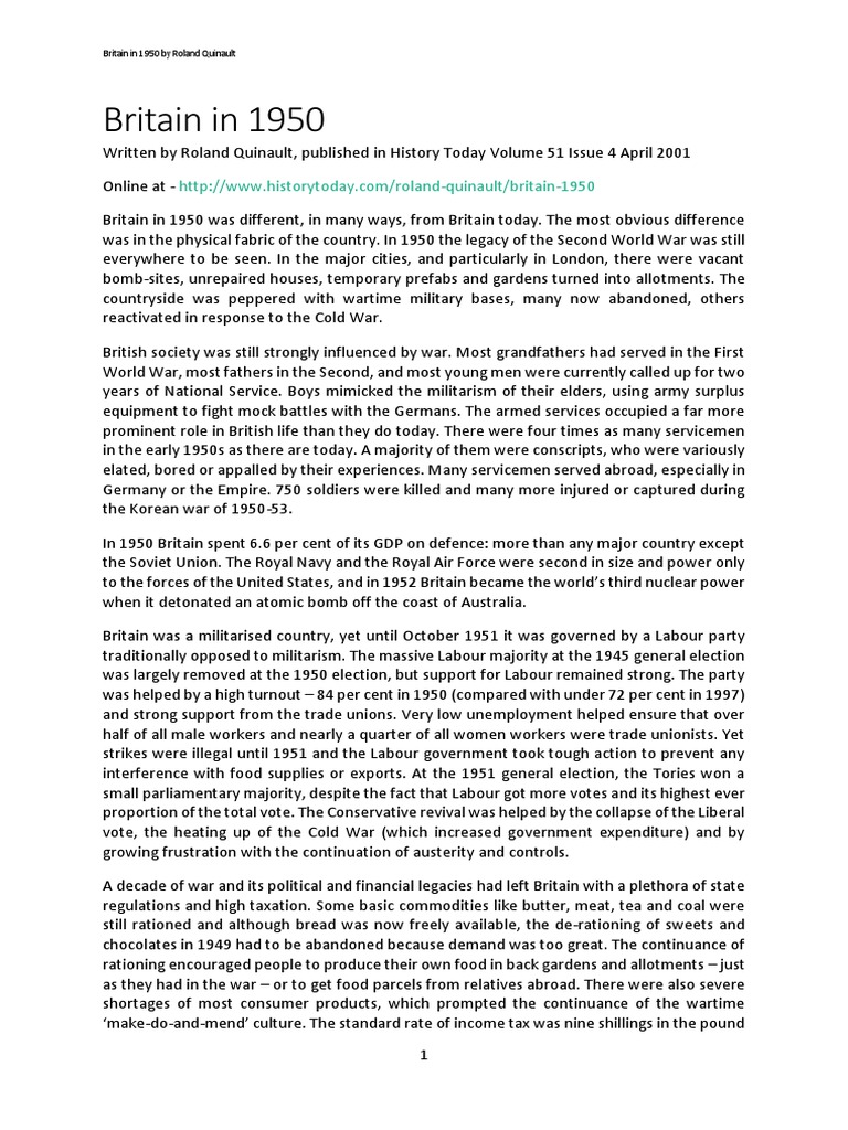 Britain in 1950s | PDF | United Kingdom | Labour Party (Uk)