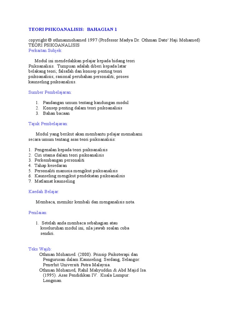 Teori Psikoanalisis | PDF