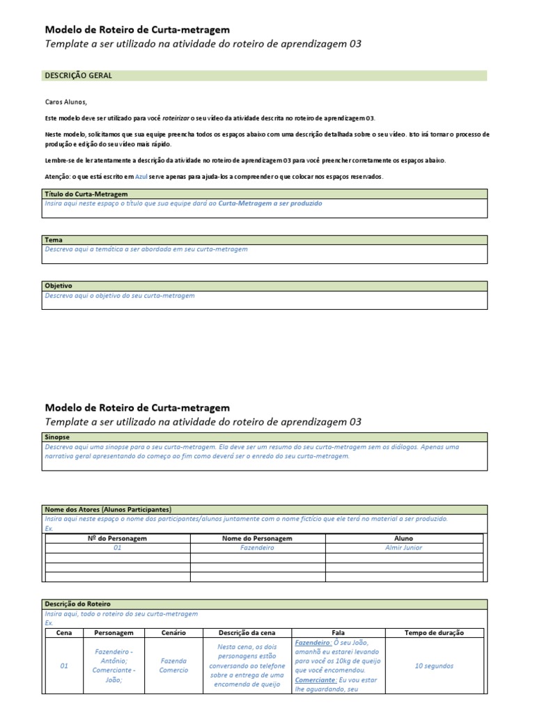 Modelo de Roteiro de Curta-Metragem | PDF | Roteiro | Aprendizado