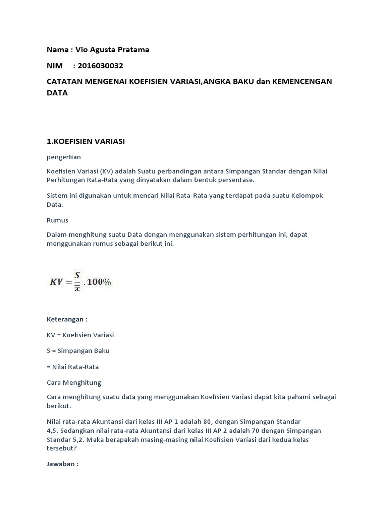 Koefisien Variasi dan Angka Baku Data | PDF