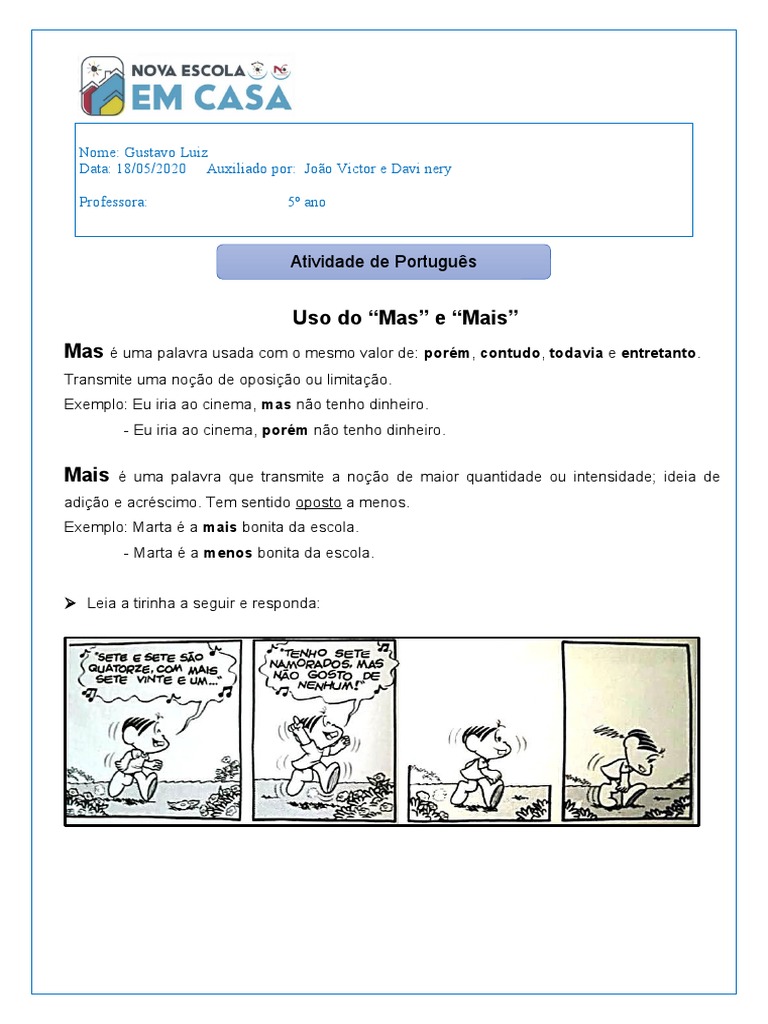 (18-05) Atividade Português Uso do MAS e MAIS completa | PDF