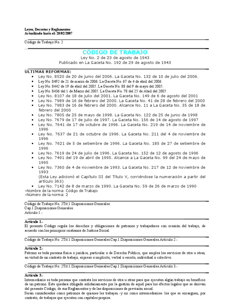 Codigo de Trabajo-COSTA RICA | PDF | Derecho laboral | Salario