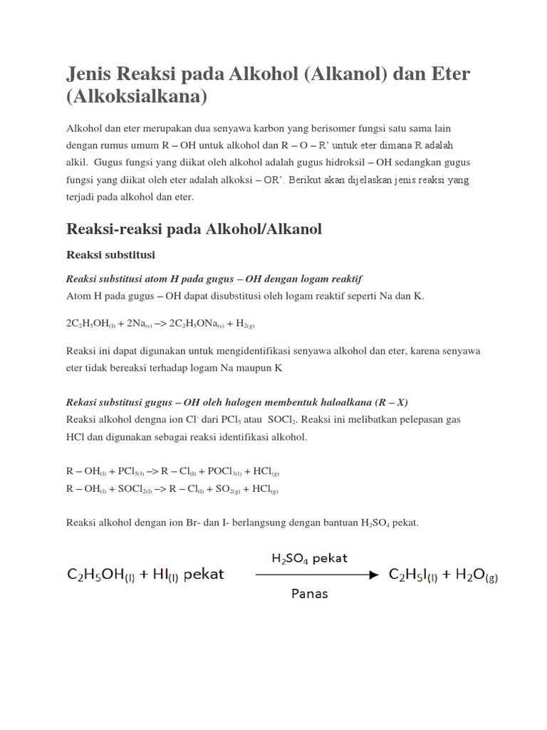 Jenis Reaksi Pada Alkohol Dan Eter | PDF