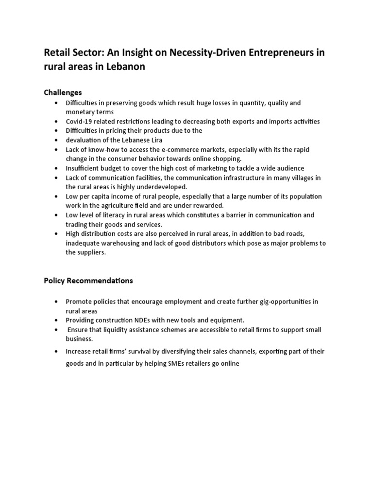 Retail Sector: An Insight On Necessity-Driven Entrepreneurs in Rural ...