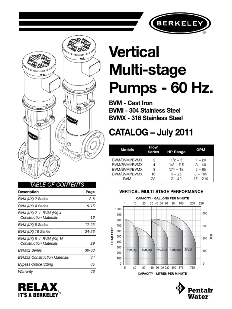 Catalog Berkeley Pump Vertical Multi-Stage Booster BVM Series 284 | PDF ...