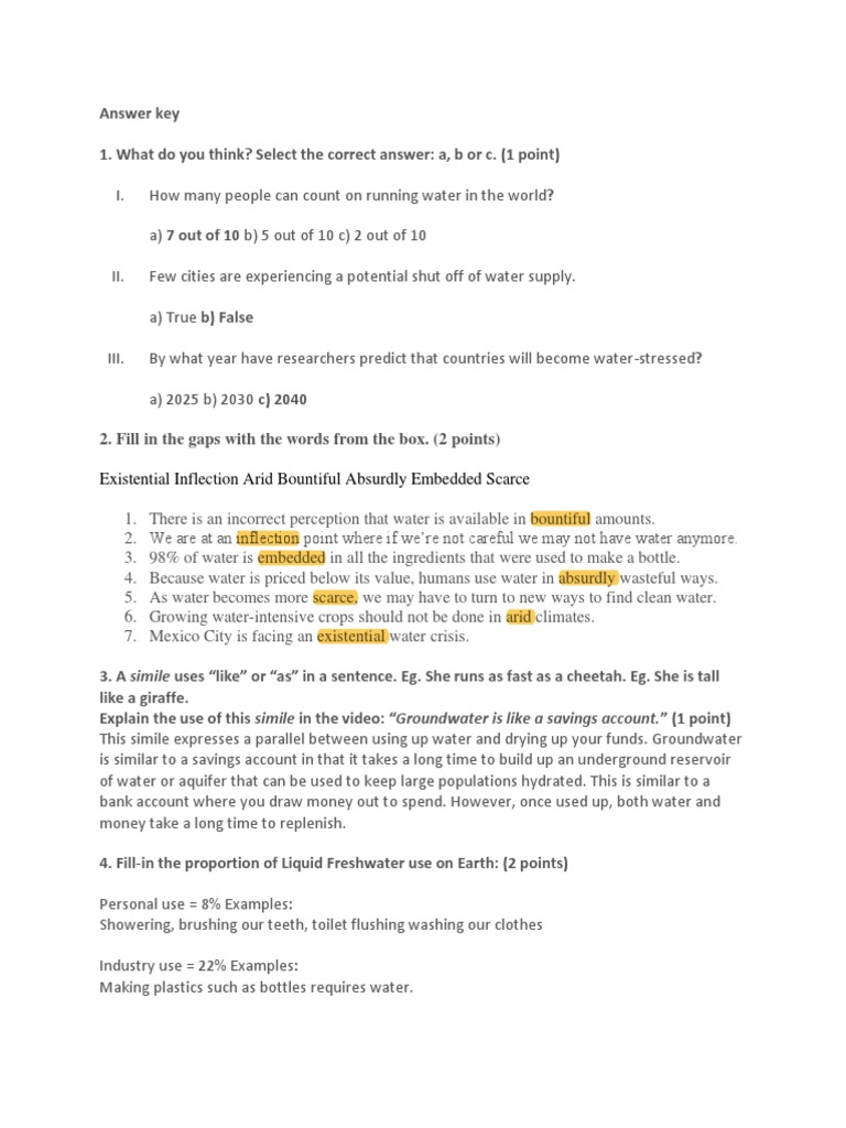 Answer Key | PDF | Water | Groundwater