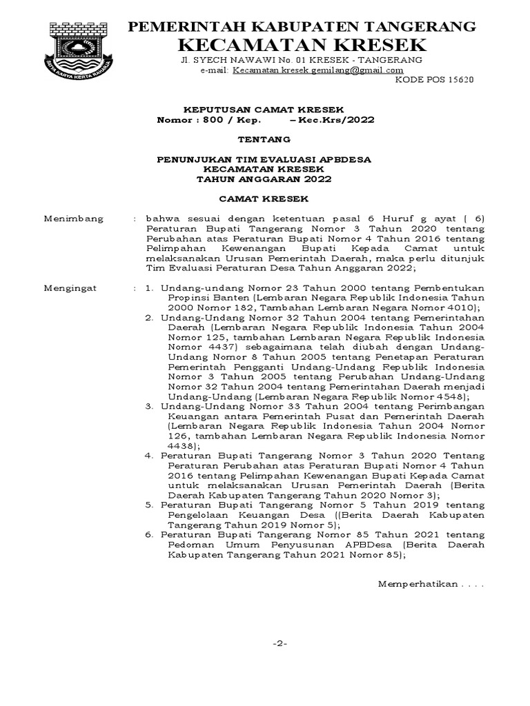 Contoh SK Tim Evaluasi APBDesa | PDF