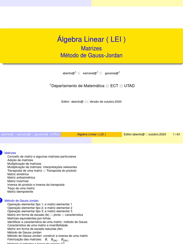 Método de Gauss-Jordan e Matrizes | PDF | Matriz (Matemática) | Mapa linear