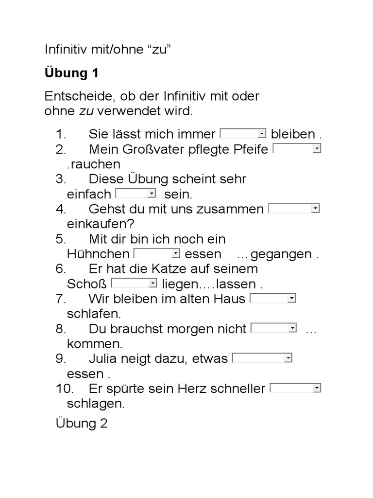 Infinitiv Mit Ohne Zu | PDF