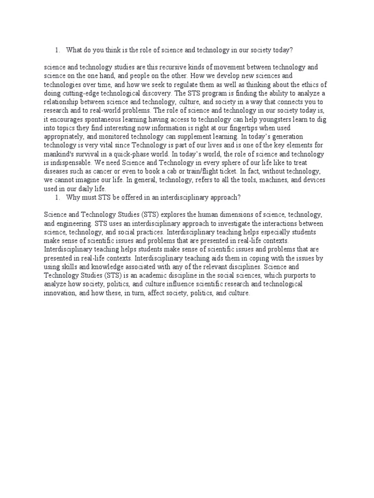 What Do You Think Is The Role of Science and Technology in Our Society ...