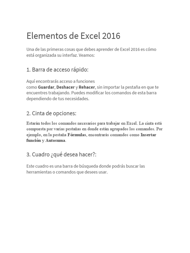 Elementos de Excel 2016 | PDF Elementos de Excel 2016 | PDF