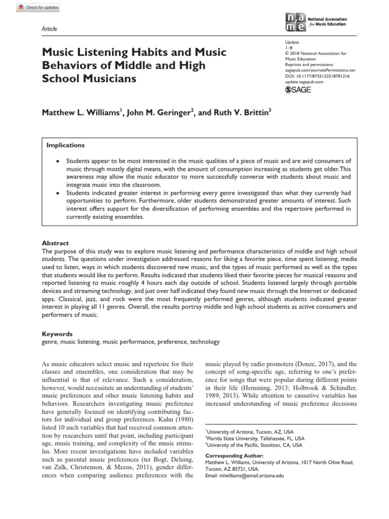 Music Listening Habits and Music Behaviors of Middle and High School ...